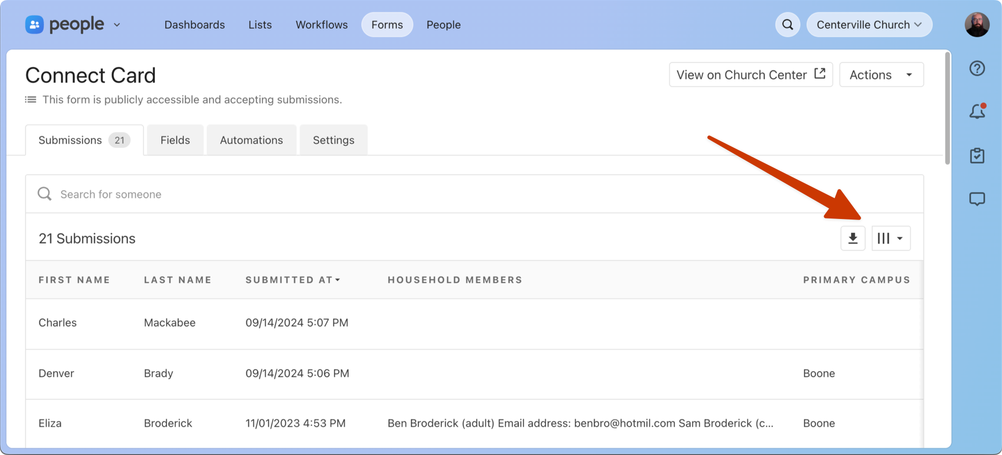 Manage form submissions – People